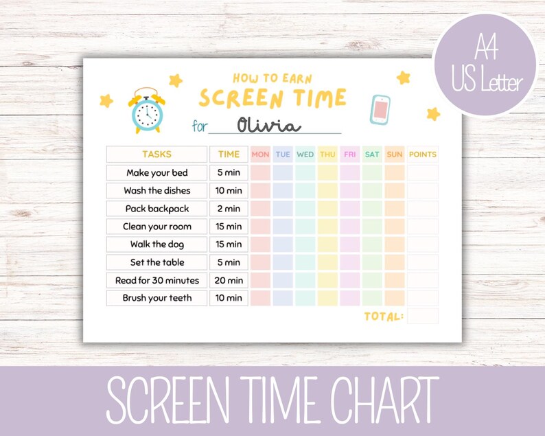 Editable Screen Time Checklist, How to Earn Screen Time Chart, Daily ...