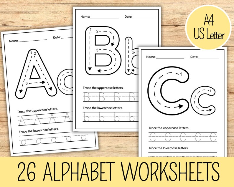 26 Alphabet Trace Worksheets, Uppercase Lowercase Alphabet, Tracing ...