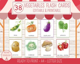 32 Vegetables Flashcards, Image Cards for Kids, Preschool, Nomenclature ...