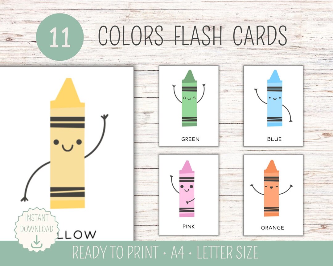 11 Color Cards, Montessori Flashcards, Pre-school Cards, Educational ...