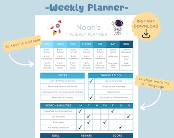 Kids Weekly Planner Printable, Kids Weekly Schedule, Kids Daily Planner ...