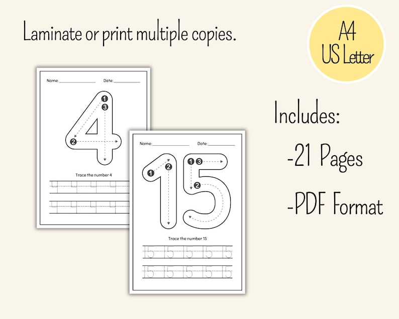 20 Number Trace Worksheet, Trace Numbers, Number Trace Printable, Kids ...