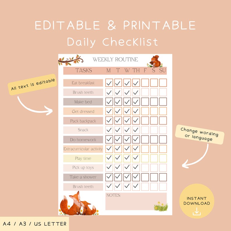 Daily Checklist, Daily Routine, Chore Chart, Chore Chart for Kids ...