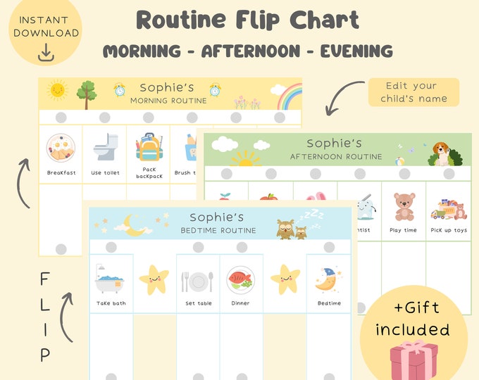 Editable Routine Flip Chart, Morning Routine, Bedtime Routine, Kids ...
