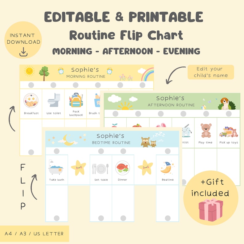 Editable Routine Flip Chart, Morning Routine, Bedtime Routine, Kids ...