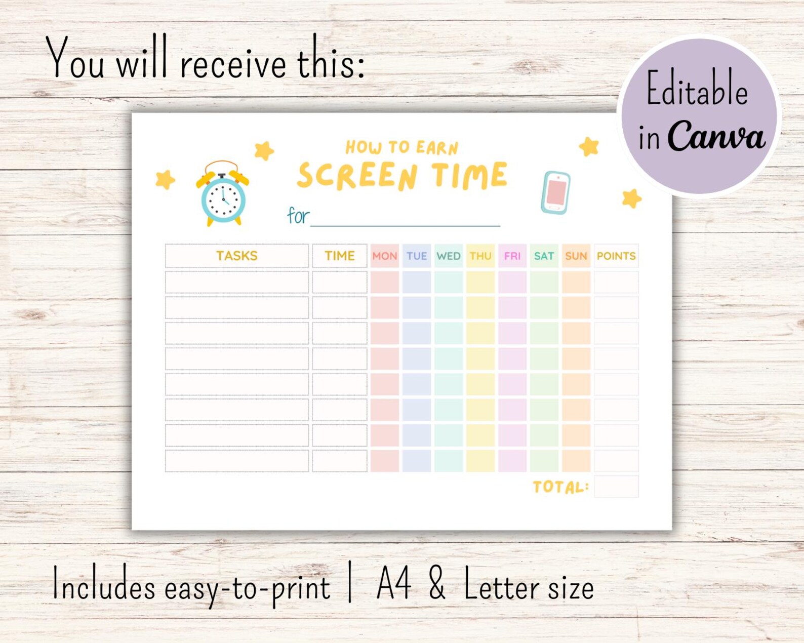 Editable Screen Time Checklist, How to Earn Screen Time Chart, Daily ...