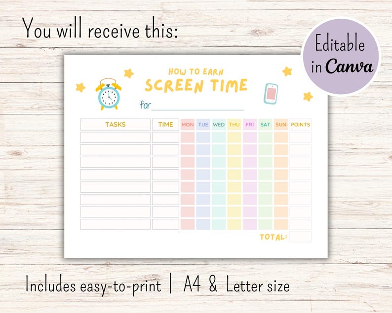 Editable Screen Time Checklist, How to Earn Screen Time Chart, Daily ...