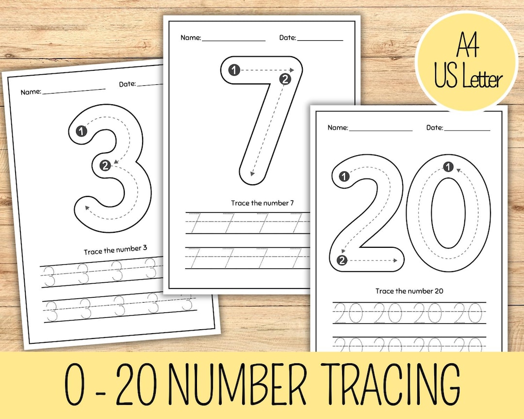 20 Number Trace Worksheet, Trace Numbers, Number Trace Printable, Kids ...