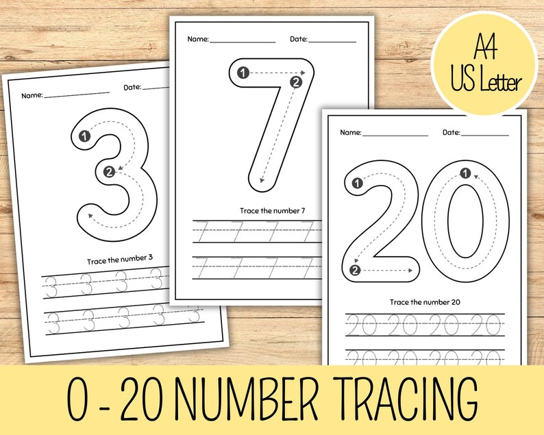 20 Number Trace Worksheet, Trace Numbers, Number Trace Printable, Kids ...