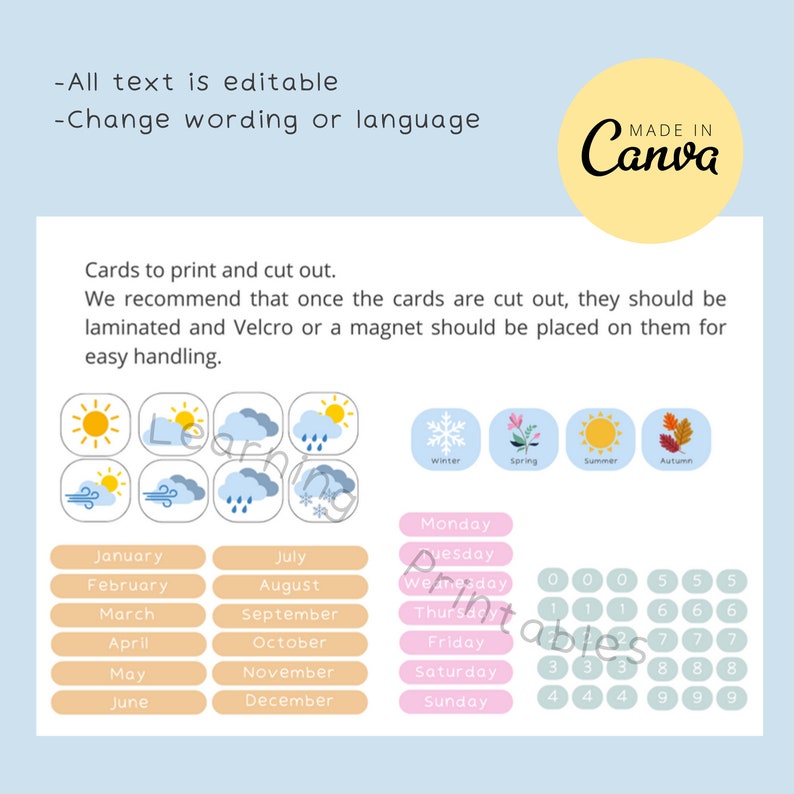 Editable Weather Chart for Kids, Weather Board, Kids Weather, Chore ...