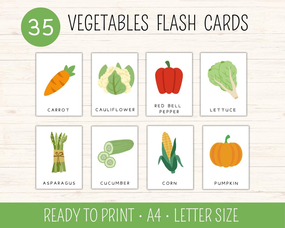 35 Vegetables Flashcards, Image Cards for Kids, Preschool, Nomenclature ...