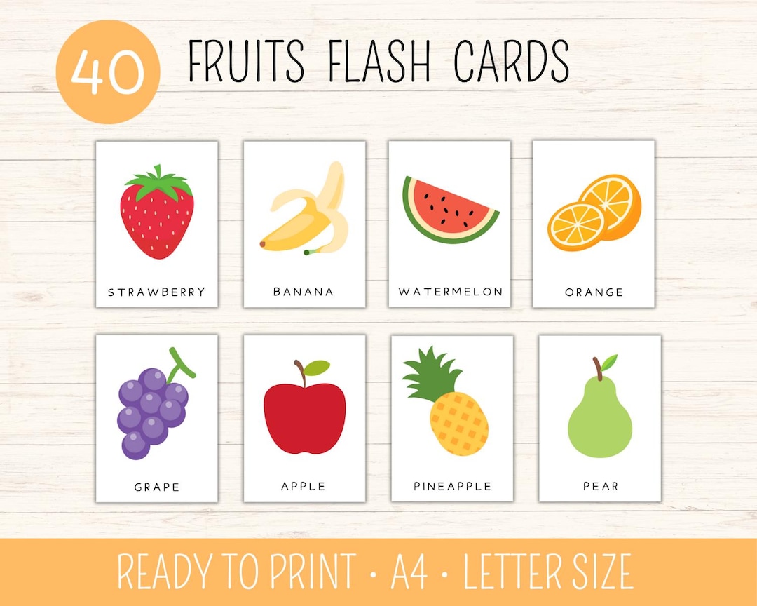40 Printable Fruits Flashcards, Montessori Flashcards, Three Part Cards ...