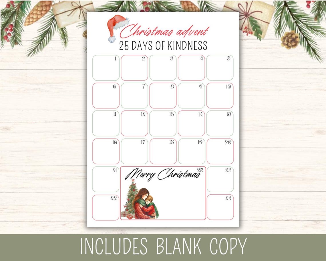 25 Days of Kindness Calendar for Kids, Christmas Activity Advent ...