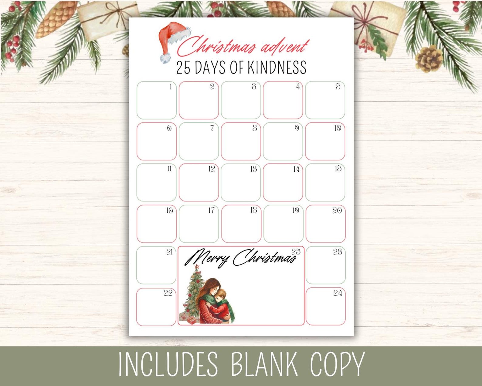 25 Days of Kindness Calendar for Kids, Christmas Activity Advent ...
