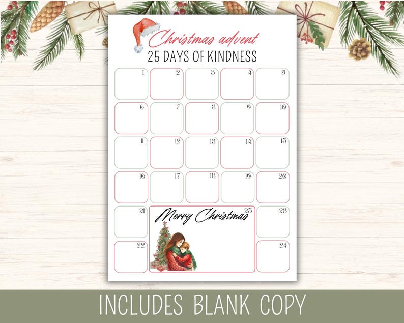 25 Days of Kindness Calendar for Kids, Christmas Activity Advent ...
