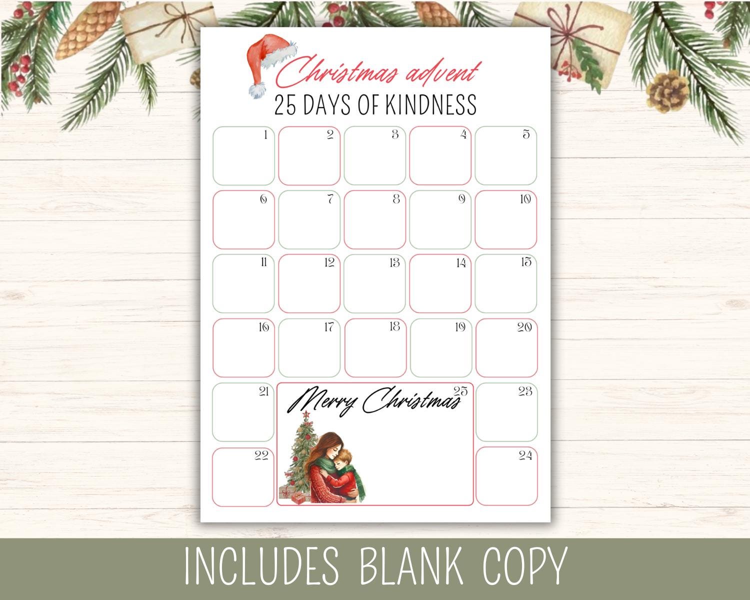 25 Days of Kindness Calendar for Kids, Christmas Activity Advent ...