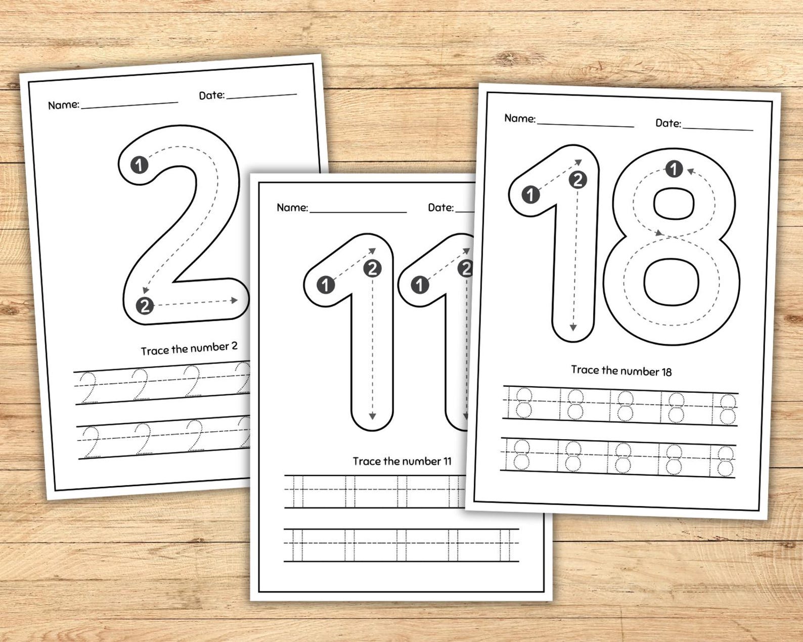 20 Number Trace Worksheet, Trace Numbers, Number Trace Printable, Kids ...
