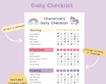 Editable Kids Daily Checklist Kids Responsibility Chart Kids Daily ...