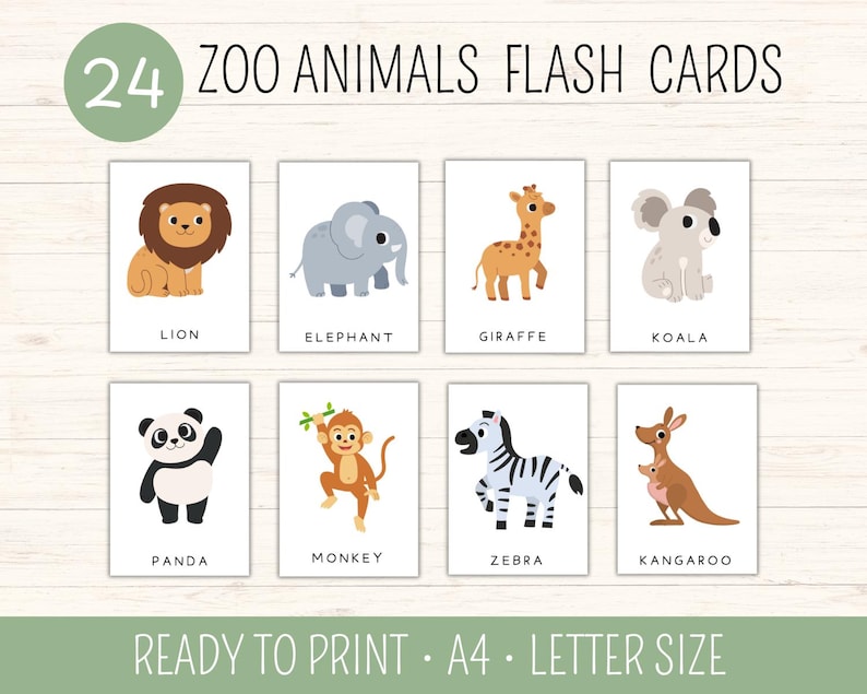 24 Zoo Animals Flashcards, Zoo Jungle Animals, Nomenclature Cards ...