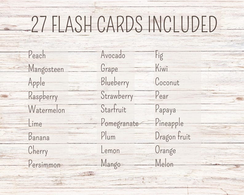 27 Printable Fruits Flashcards, Montessori Flashcards, Three Part Cards ...