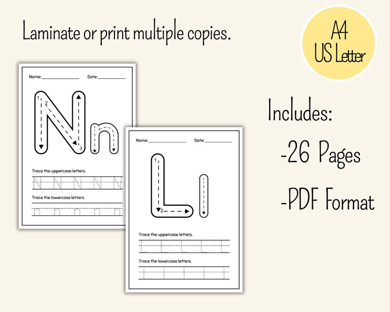 26 Alphabet Trace Worksheets, Uppercase Lowercase Alphabet, Tracing ...