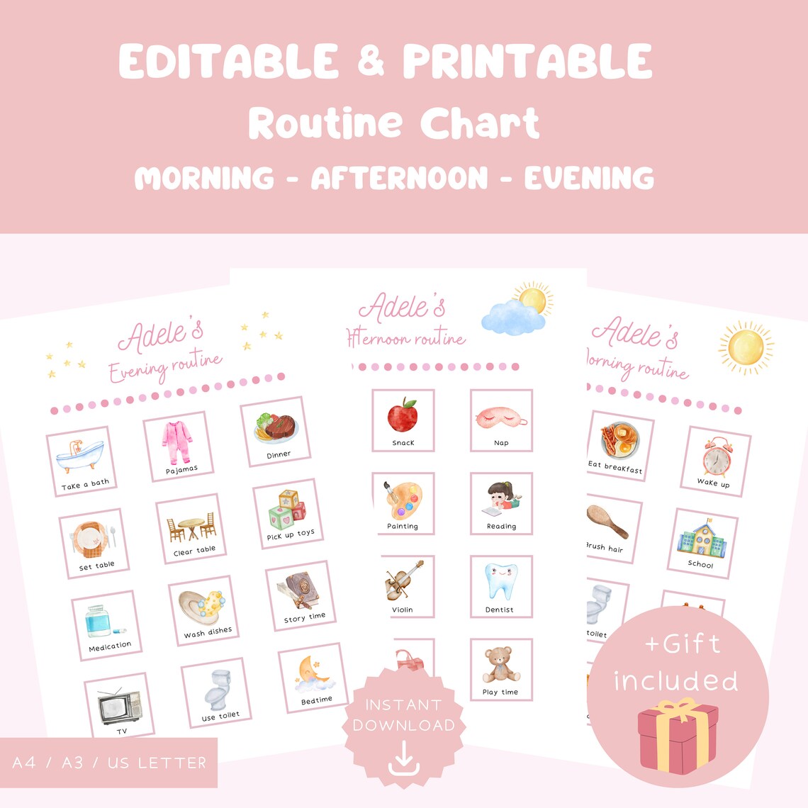 Editable Kids Daily Routine Cards, Chore Chart for Kids, Daily Visual ...