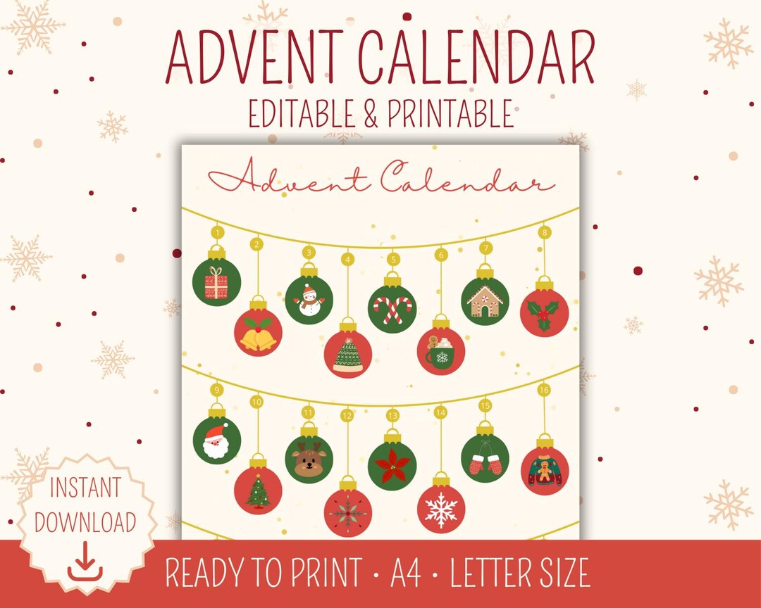 Editable Advent Activity Cards for Kids, Advent Calendar, Christmas ...