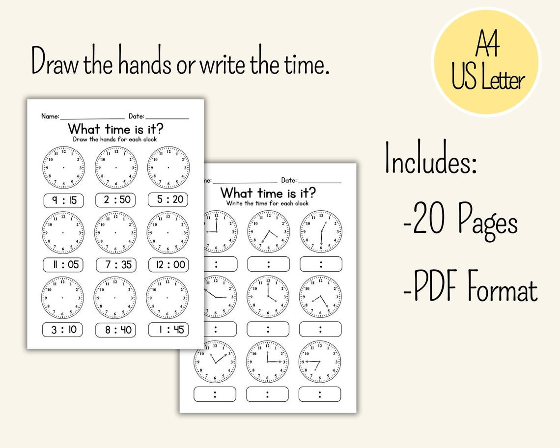 20 Telling Time Worksheets, Learn Telling Time, Printable Time ...