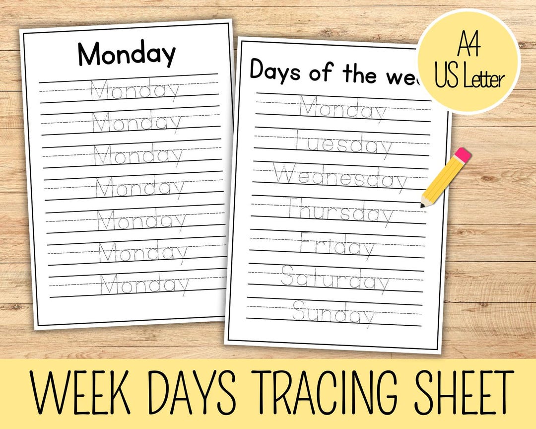 Week Days Tracing Sheets, Handwriting Practice, Printable Days of the ...