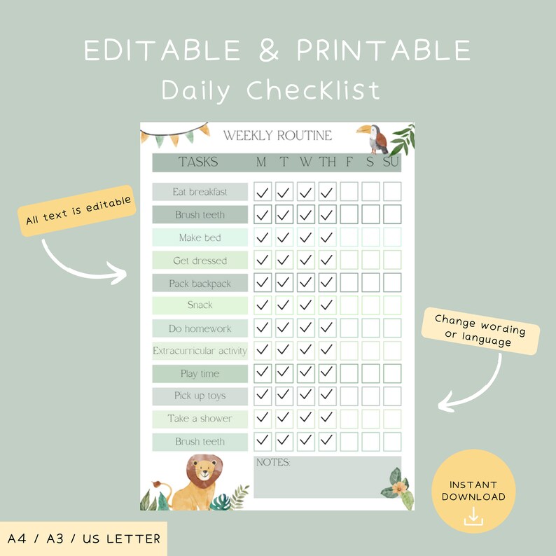 Daily Checklist, Daily Routine, Chore Chart, Chore Chart for Kids ...