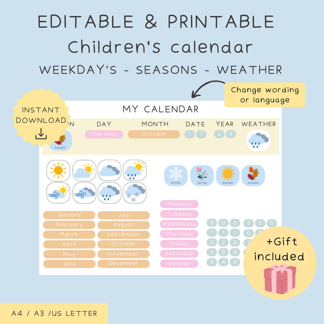 Editable Weather Chart for Kids, Weather Board, Kids Weather, Chore ...