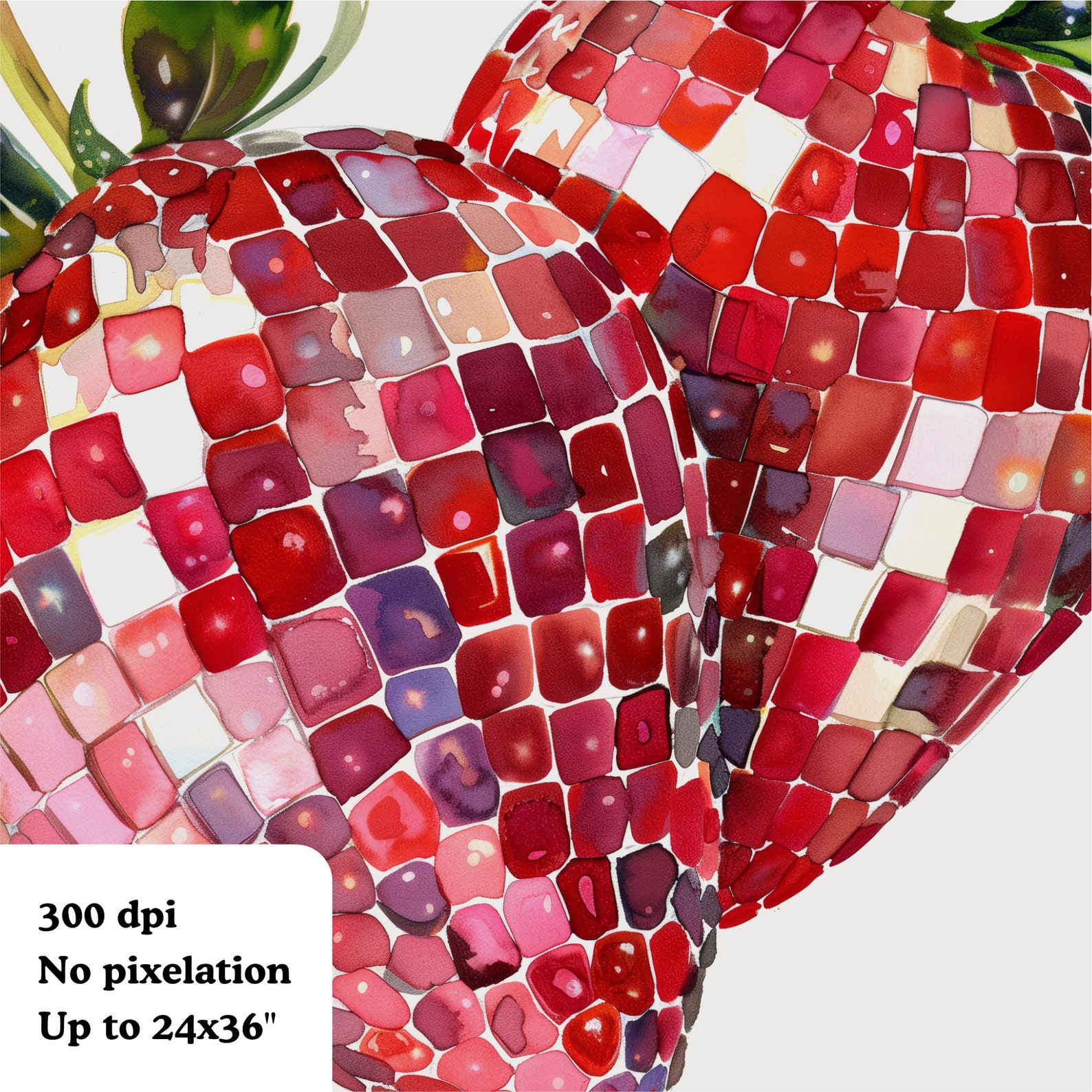 Disco Strawberries Print Fruit Wall Art Glam Disco Ball Poster Kitchen ...
