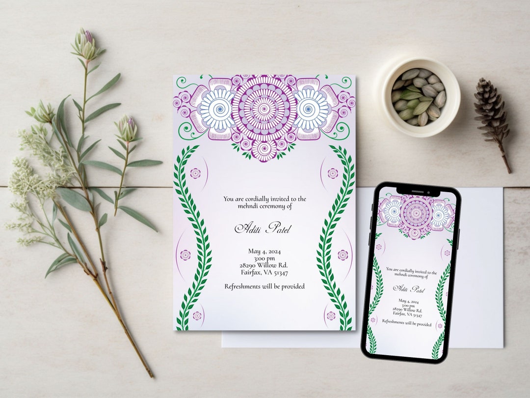 Mehndi Invitation, Digital Invitation, Indian Wedding Evite, Henna ...