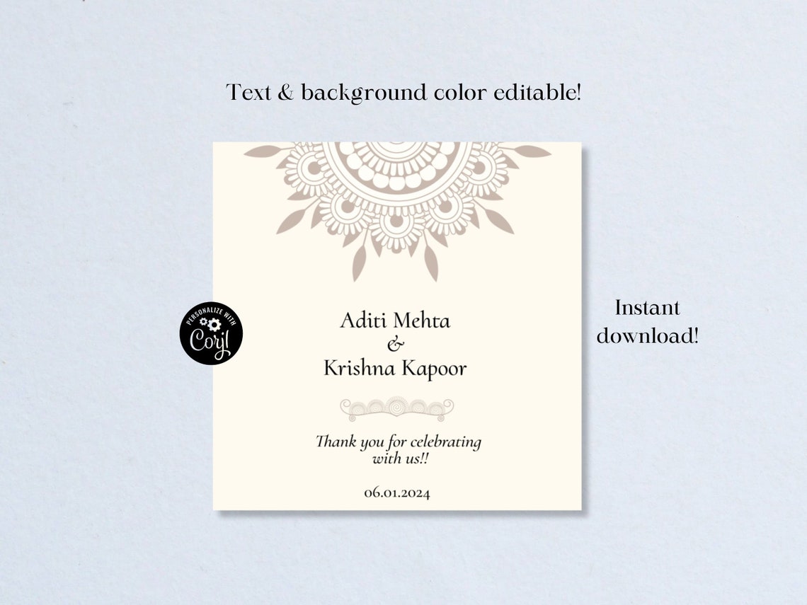 Indian Wedding Favor Tag, Indian Wedding Return Gift, Mehndi Gifts for ...