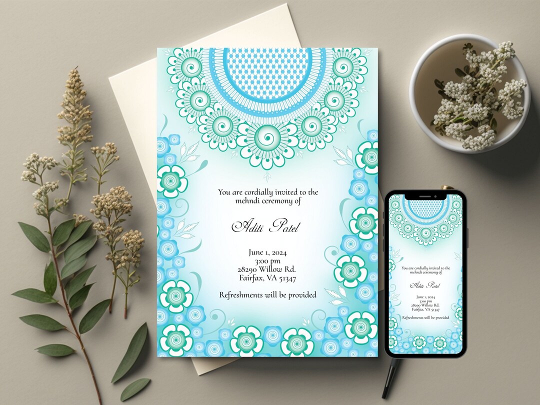 Mehndi Invitation, Henna Invitations, Indian Wedding Evite, Digital ...