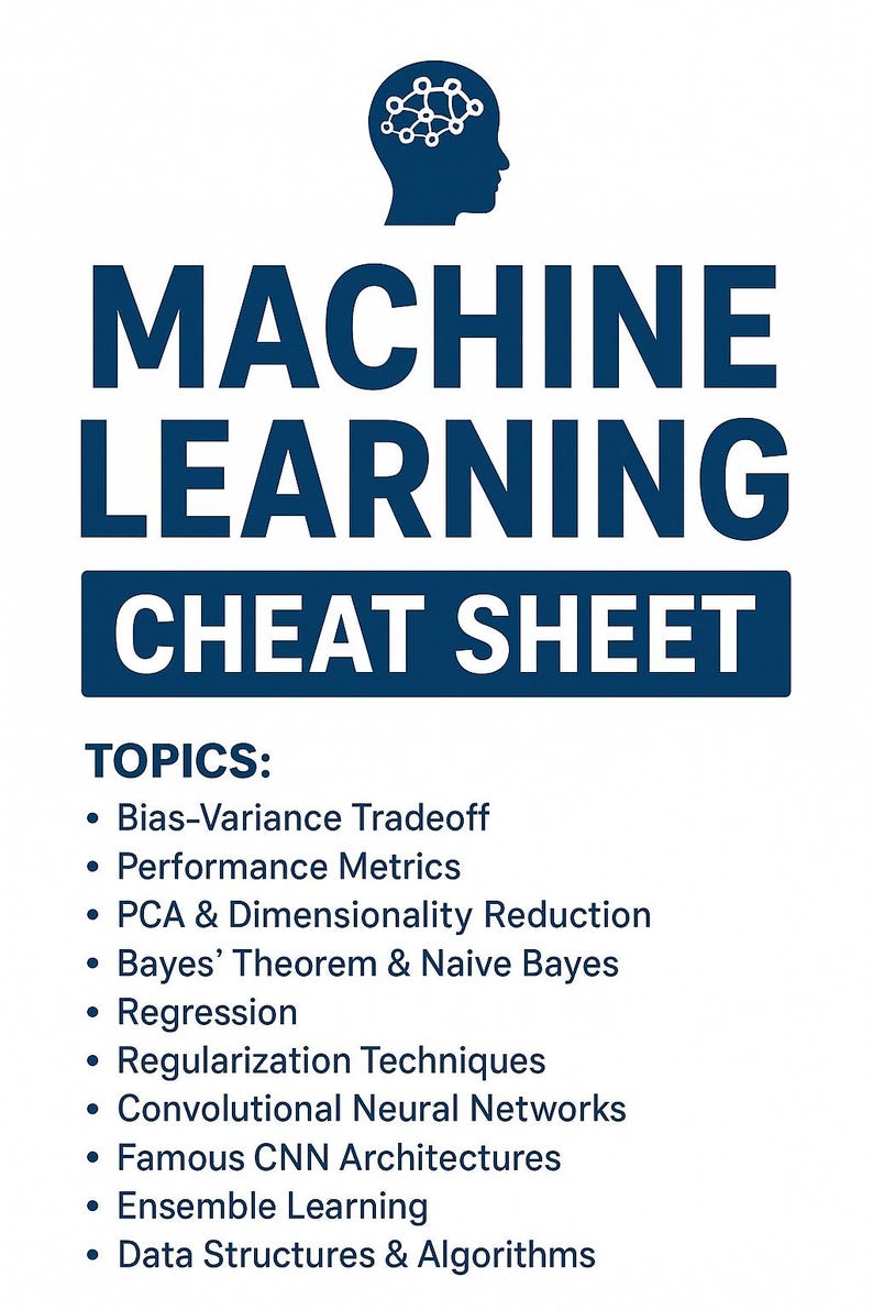 Machine Learning Cheat Sheet | AI & Data Science Digital Download (PDF) - Etsy
