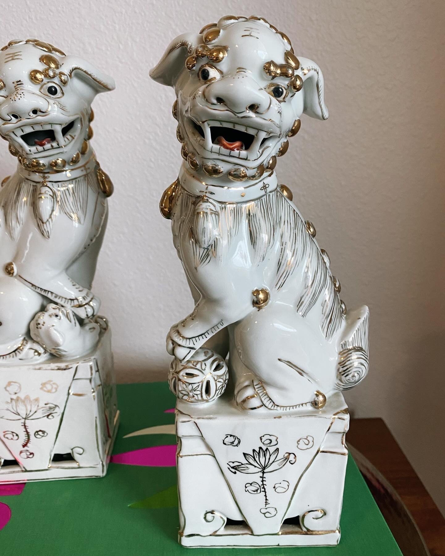 RARE White Porcelain & Gold Gilt Foo Dogs antique or Vintage - Etsy
