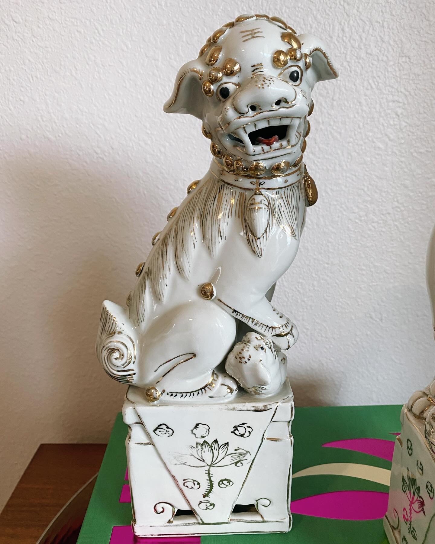 RARE White Porcelain & Gold Gilt Foo Dogs antique or Vintage - Etsy