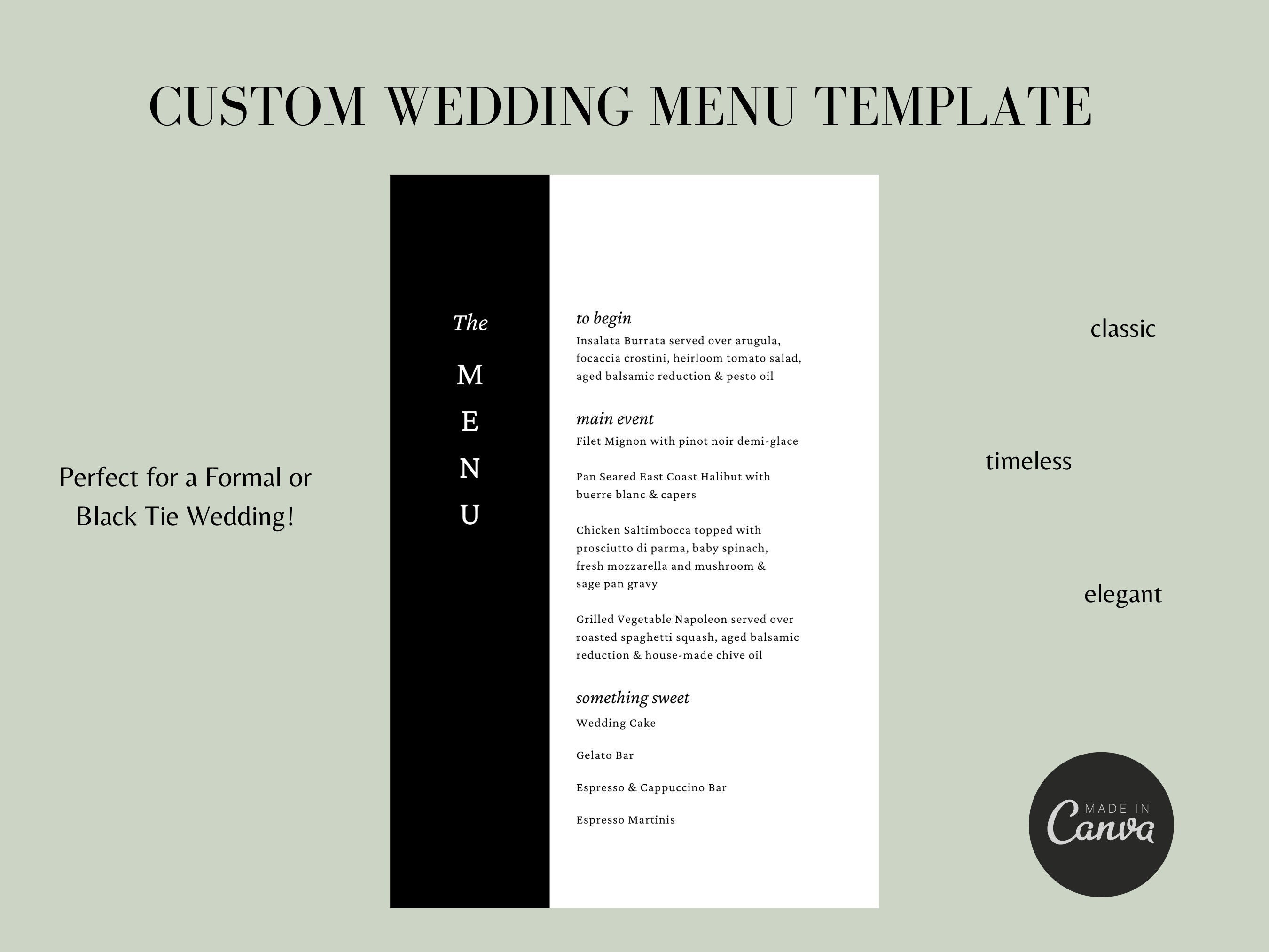 Formal Wedding Menu Template | Black Tie Wedding Dinner | Classic ...