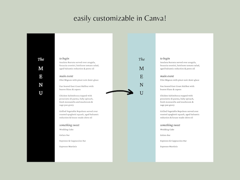 Formal Wedding Menu Template | Black Tie Wedding Dinner | Classic ...