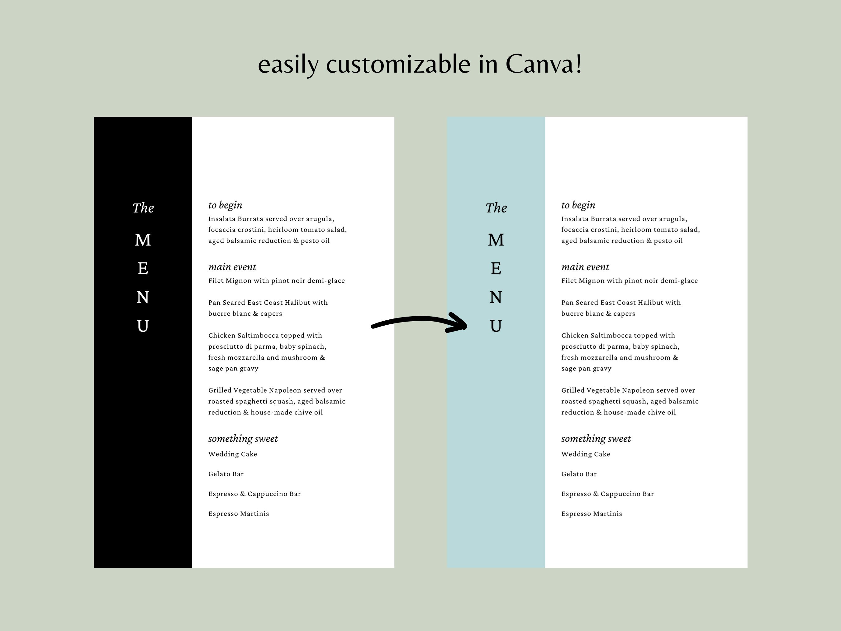 Formal Wedding Menu Template | Black Tie Wedding Dinner | Classic ...