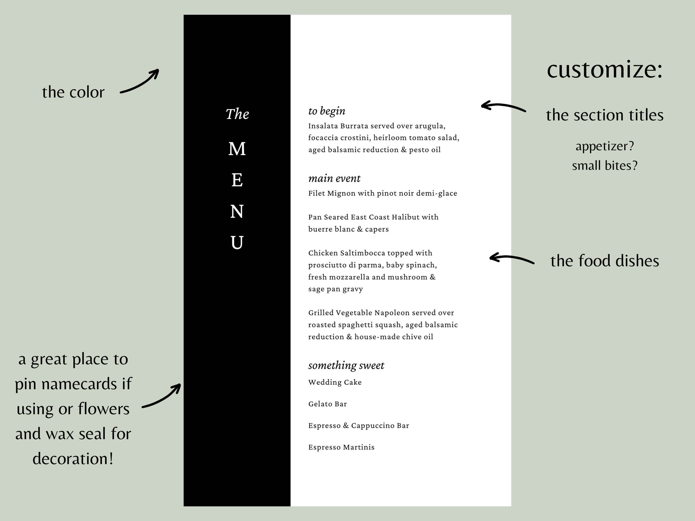 Formal Wedding Menu Template | Black Tie Wedding Dinner | Classic ...