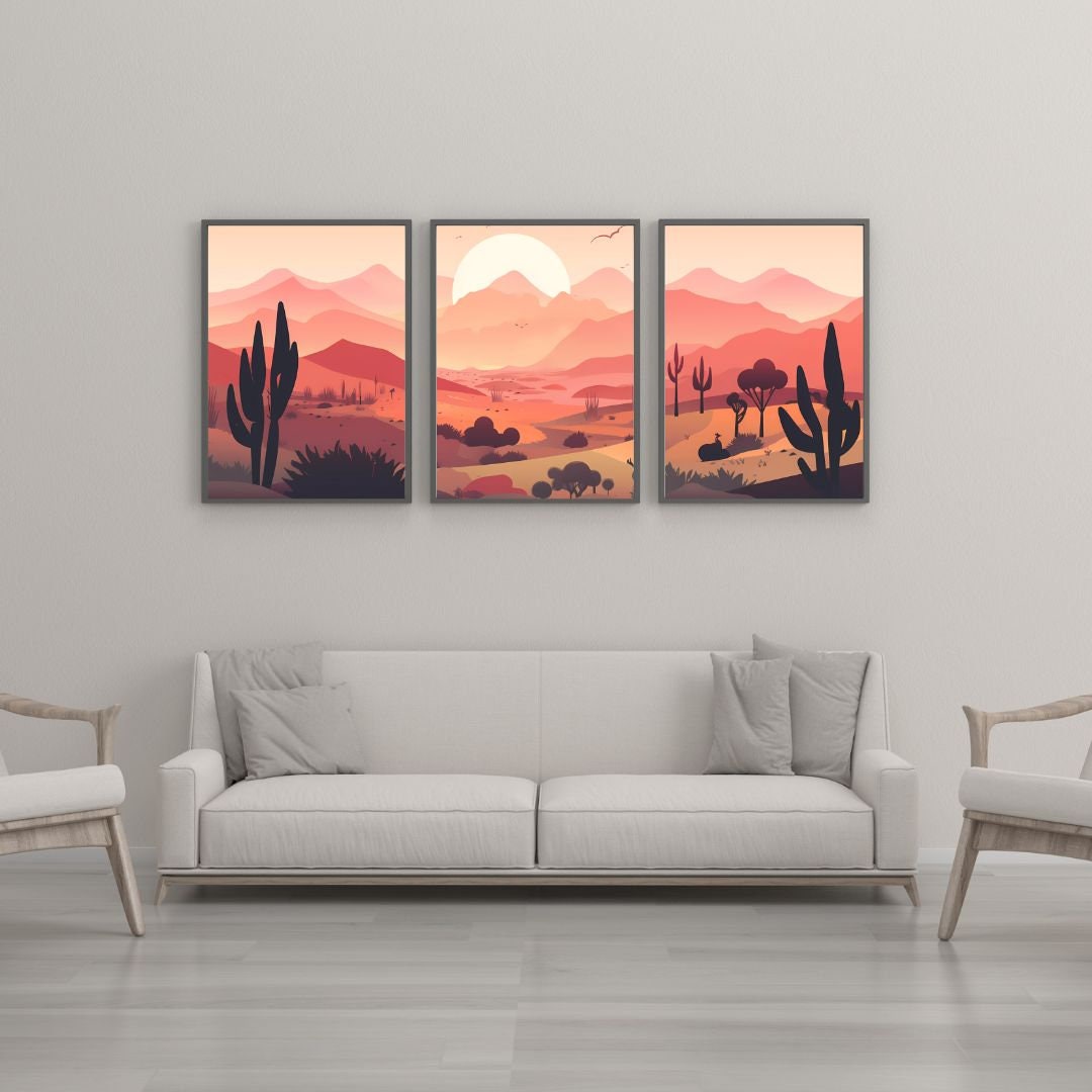 3 Boho Southwest Desert Sunset Wall Art - Etsy