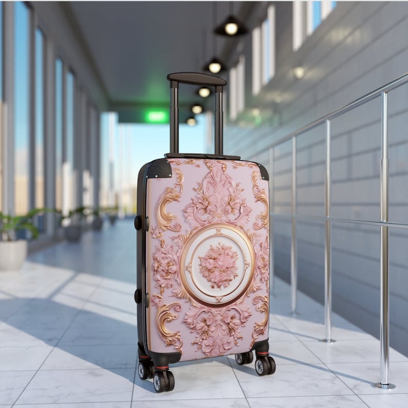 Hard Shell Blush Pink and Gold Vintage Baroque Suitcase Large Lockable ...