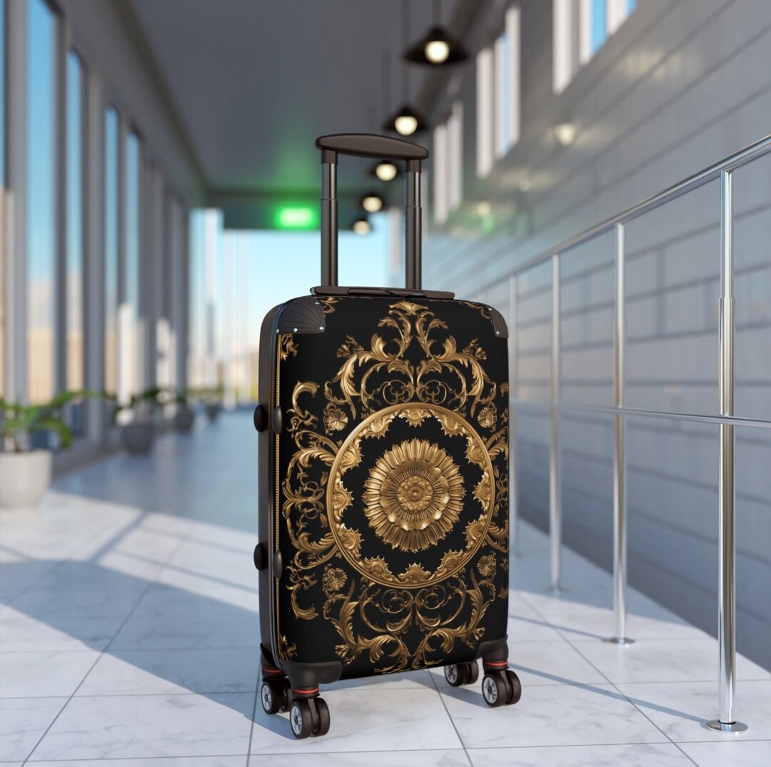 Hard Shell Baroque Black and Gold Detail Custom Travel Suitcase Built ...