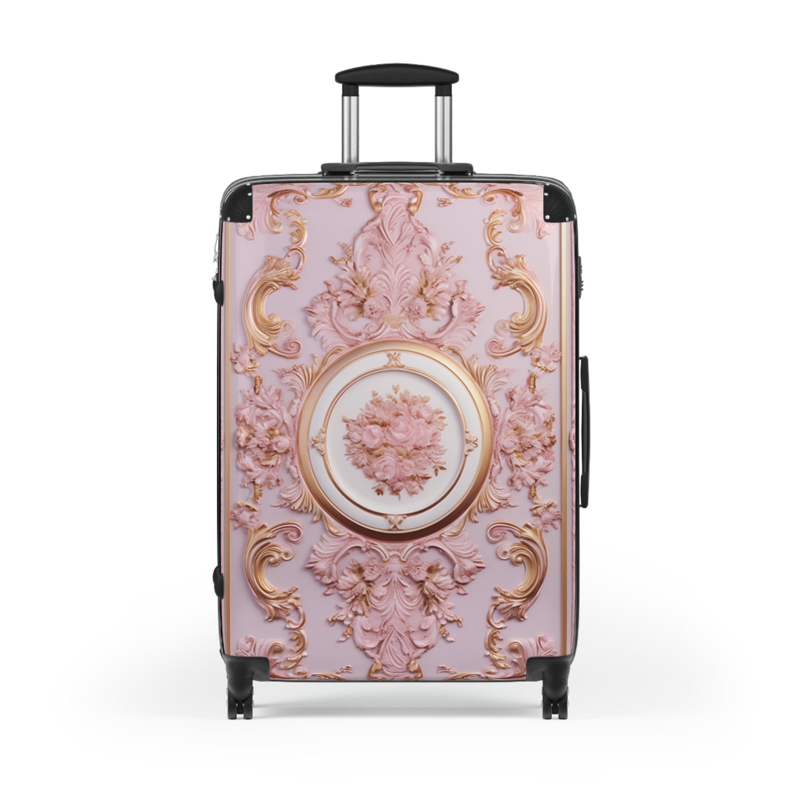 Hard Shell Blush Pink and Gold Vintage Baroque Suitcase Large Lockable ...