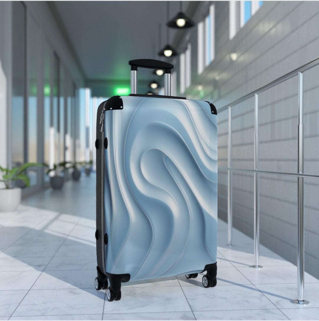 Hard Shell Baby Blue Suitcase 3D Printed Large Lockable Suit Case 3 ...