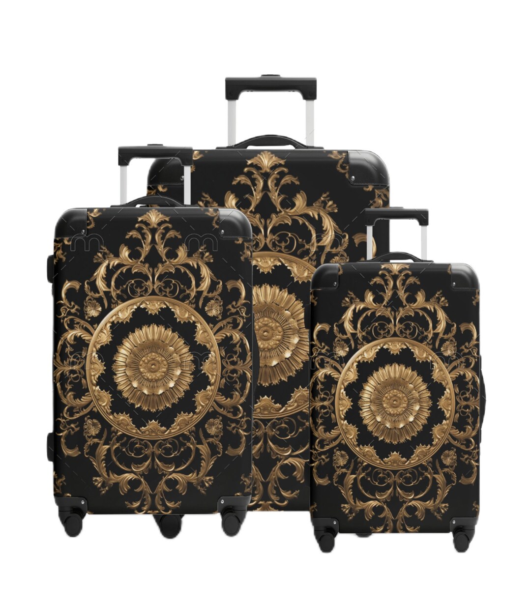 Hard Shell Baroque Black and Gold Detail Custom Travel Suitcase Built ...