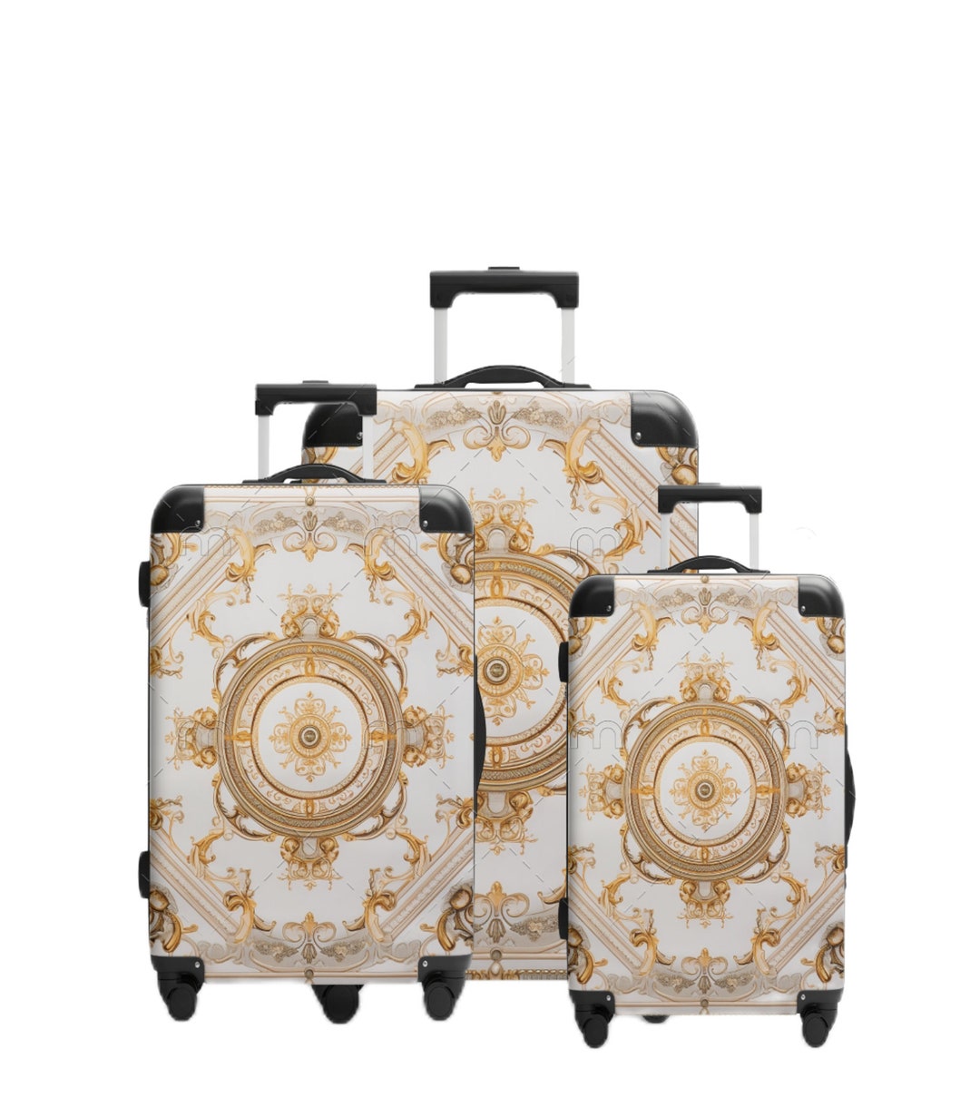 Hard Shell White and Gold Vintage Baroque Suitcase Large Lockable Suit ...