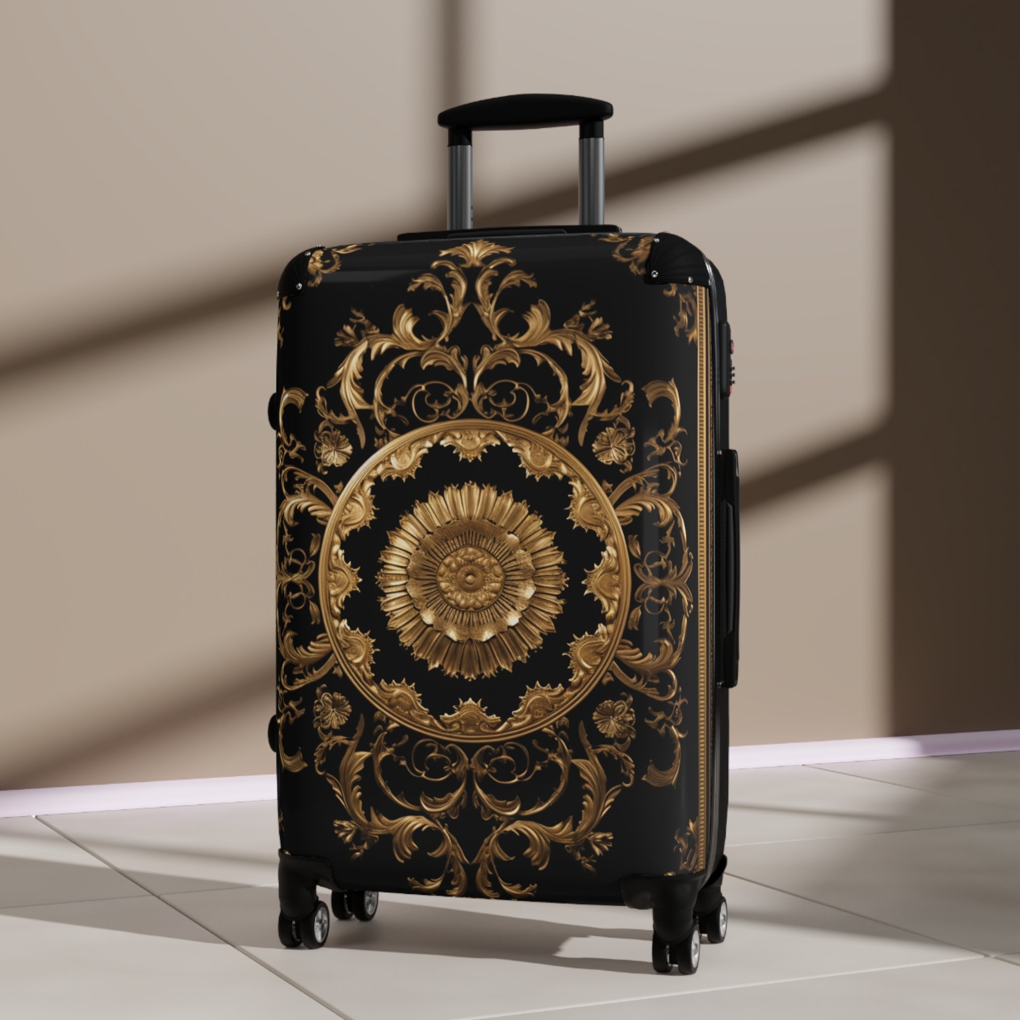 Hard Shell Baroque Black and Gold Detail Custom Travel Suitcase Built ...